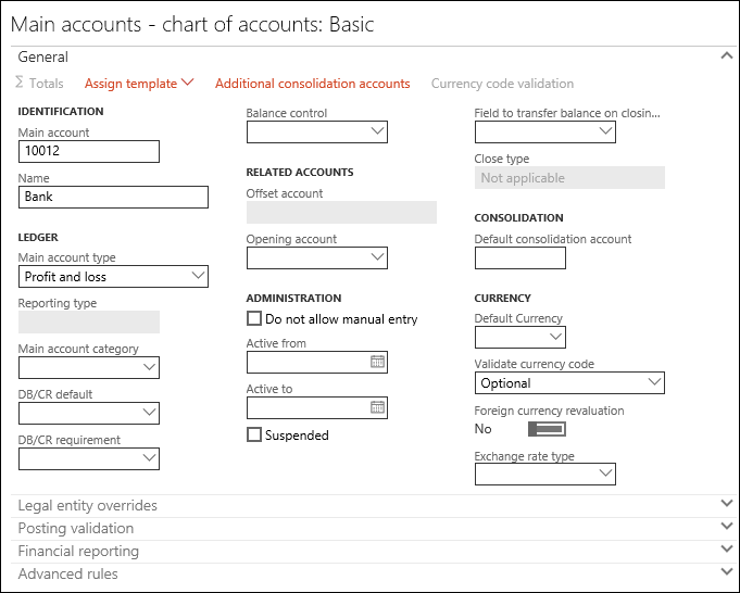 Create a Chart of Accounts and Main Accounts