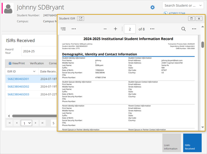 View and Compare ISIRs Received