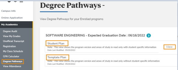 View Degree Pathway Templates for an Enrollment