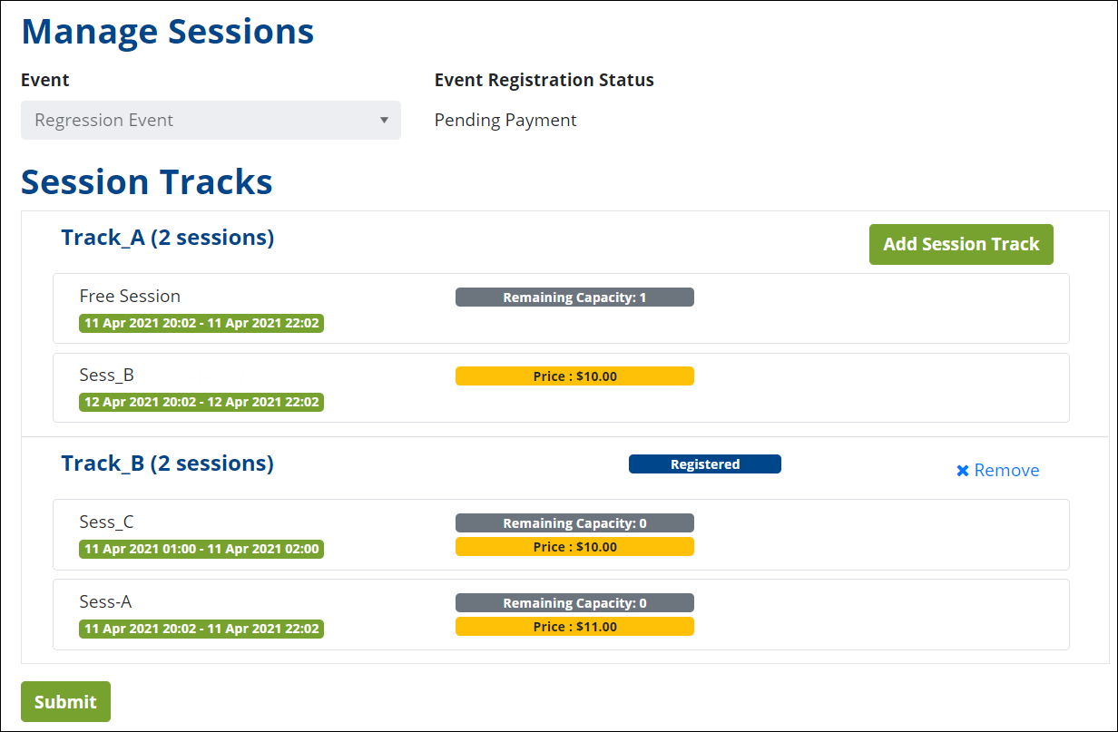 Manage Sessions Page