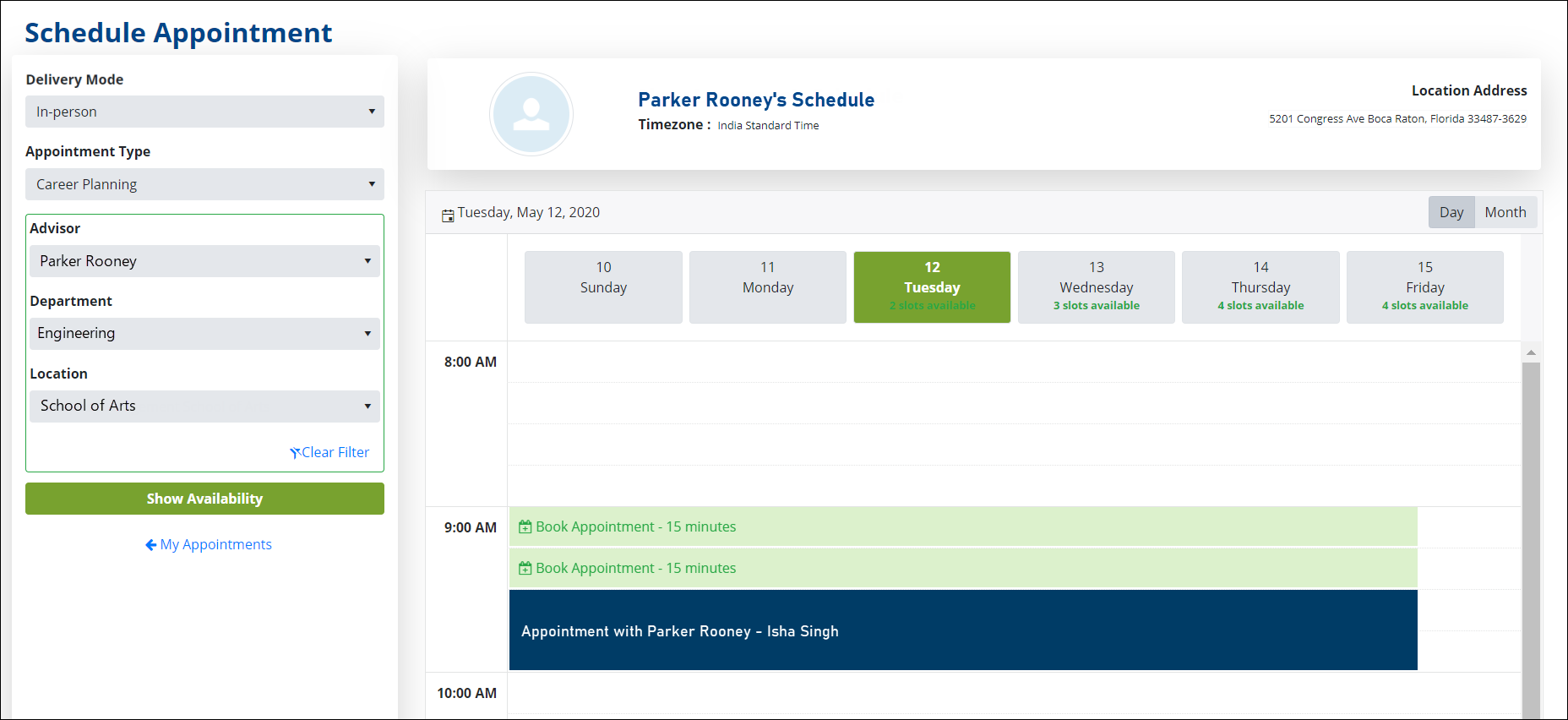 The Schedule Appointment Page