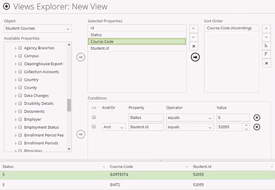 Build Queries Using Views for Anthology Student