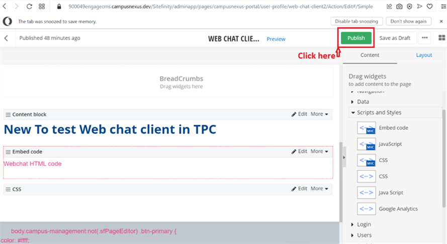 Embed Web Chat in TPC Portal